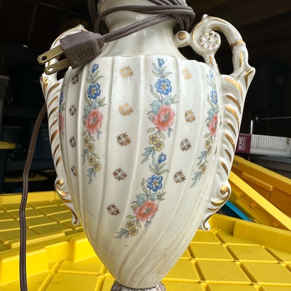 Accents | Antique Lamp Cream And Floral Pattern | Poshmark